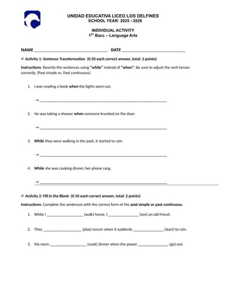 Past simple vs past continuous worksheet | DOCX