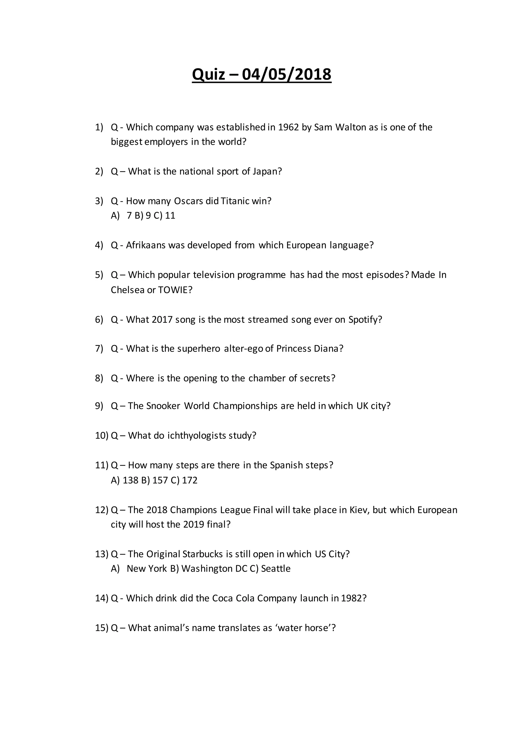 Horner Downey & Co Quiz | DOCX