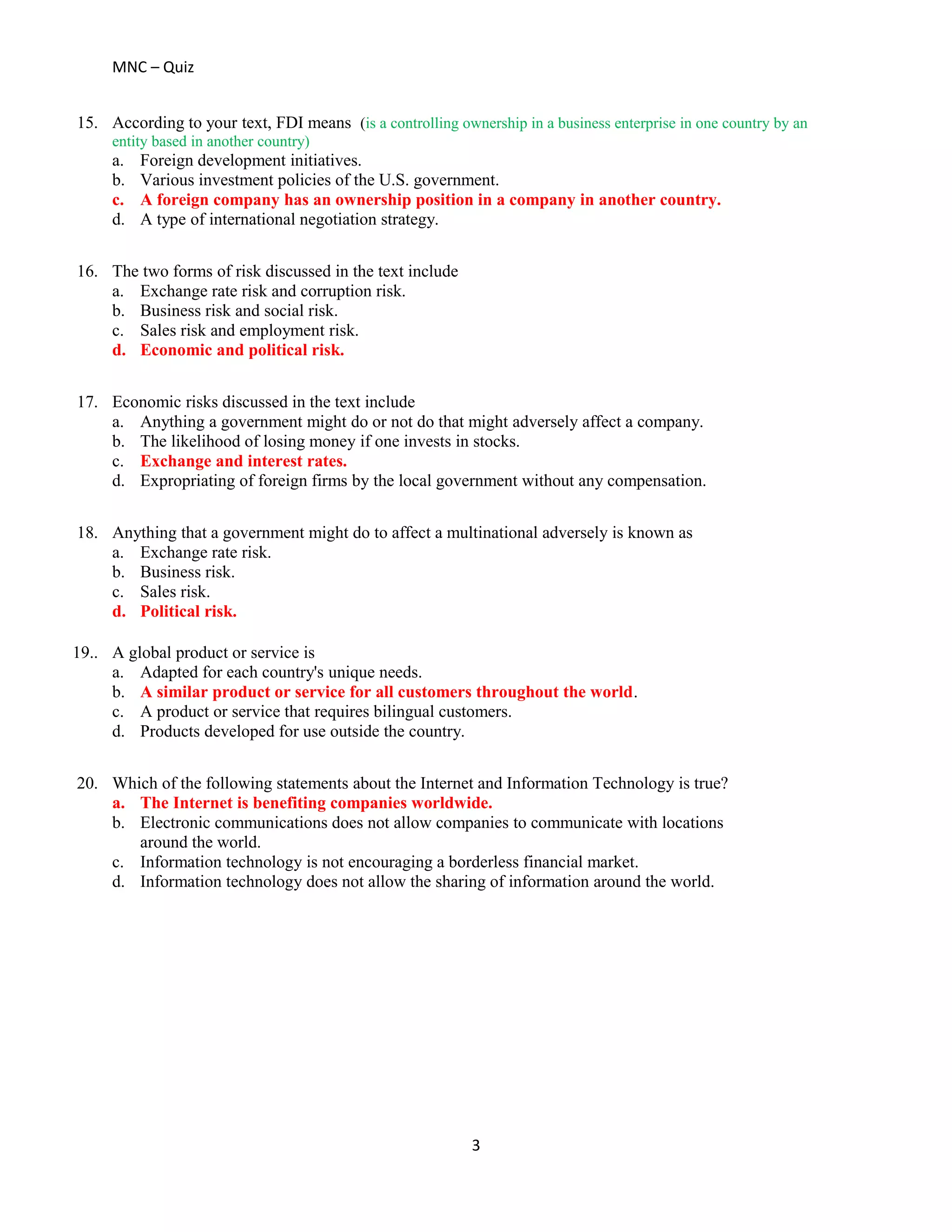 Multinational Corporation Quiz Answer | DOC