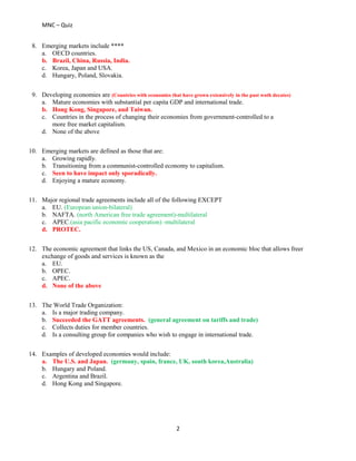 Multinational Corporation Quiz Answer | DOC | Large Business | Business