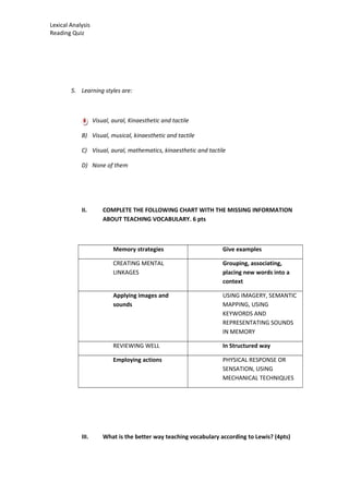 Quiz answer lexical latest | DOC | Education