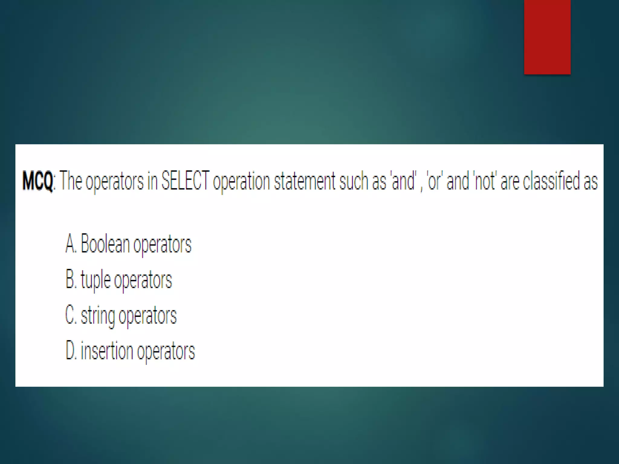 Quiz On Relational Algebra Ppt