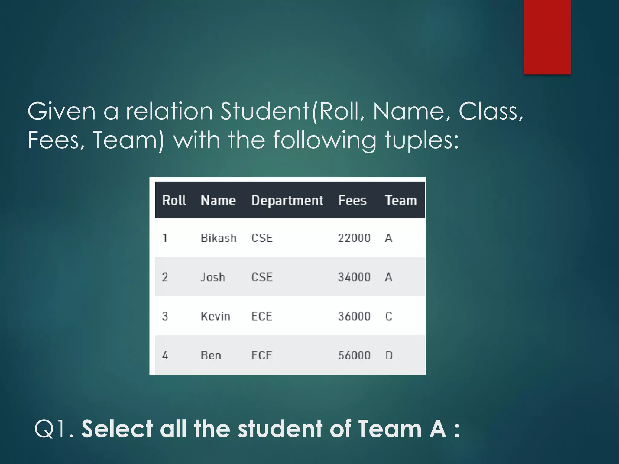 Quiz on Relational Algebra | PPT
