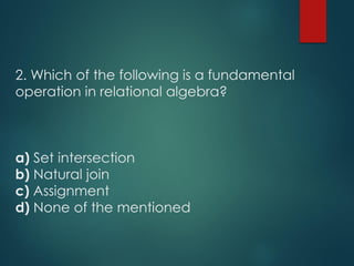 Quiz on Relational Algebra | PPT