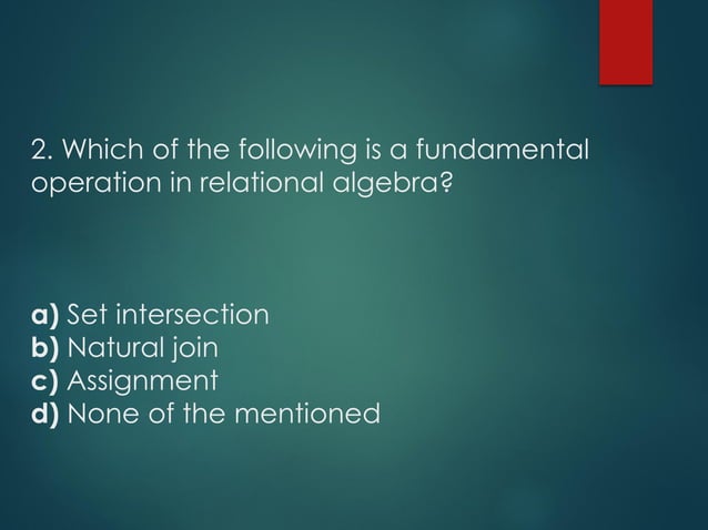 Quiz on Relational Algebra | PPT