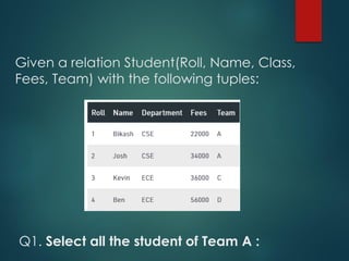Quiz on Relational Algebra | PPT