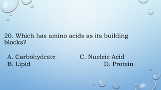 quiz - macromolecules of grade 11 senior high school | PPTX