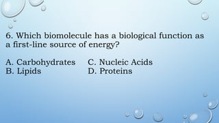 quiz - macromolecules of grade 11 senior high school | PPTX