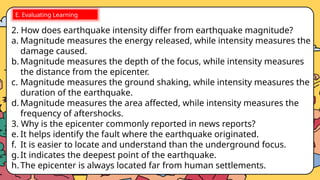 Multiple choice and True or false quiz in Earthquake | PPTX