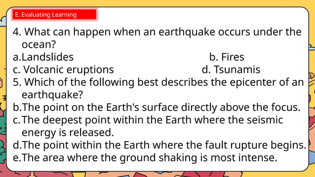 Multiple choice and True or false quiz in Earthquake | PPTX