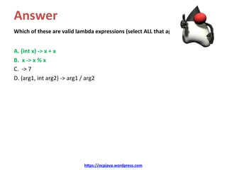 OCP Java SE 8 Exam - Sample Questions - Lambda Expressions | PPT