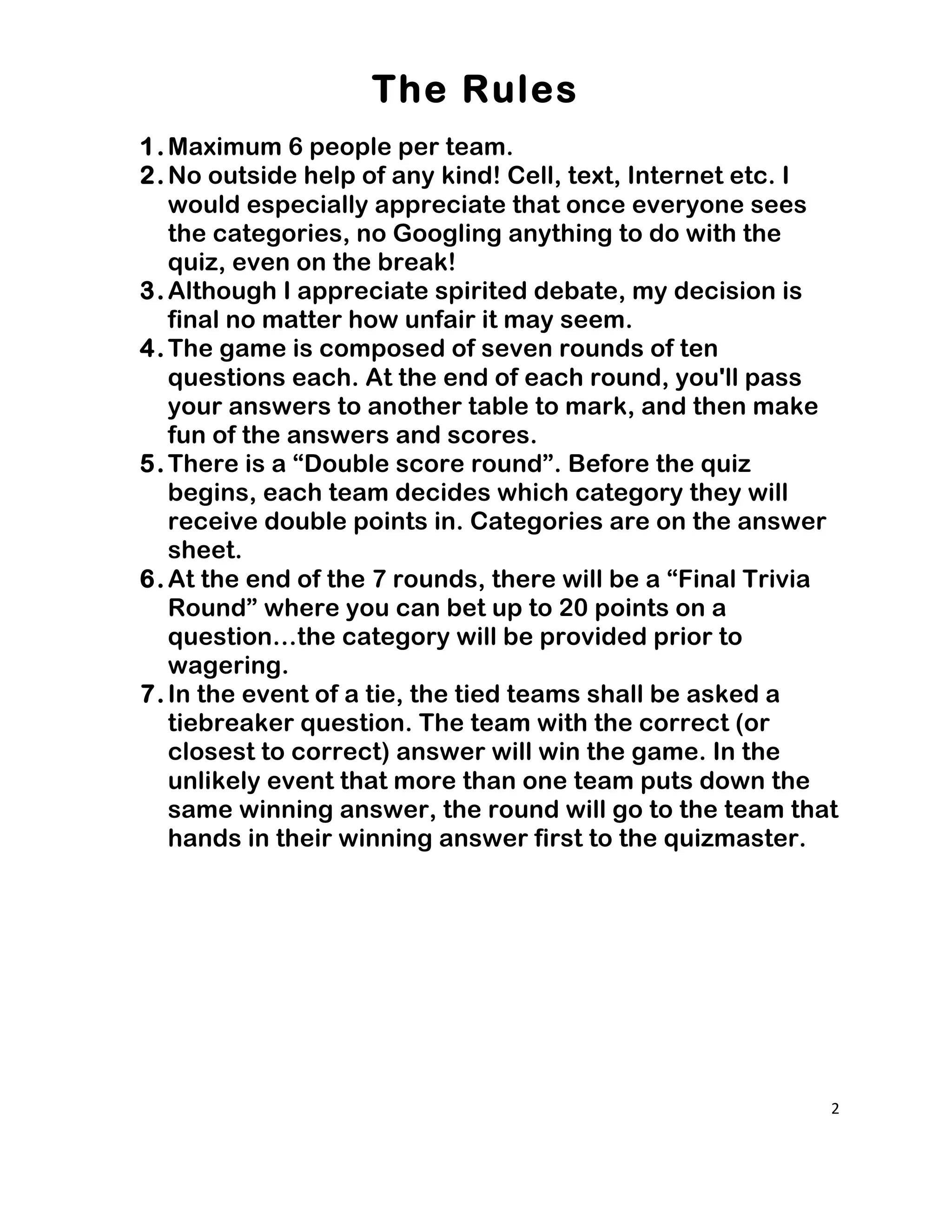 Trivia Night Questions and Answers | PDF