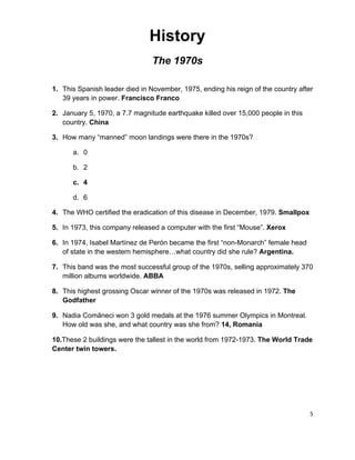 Trivia Night Questions and Answers | PDF