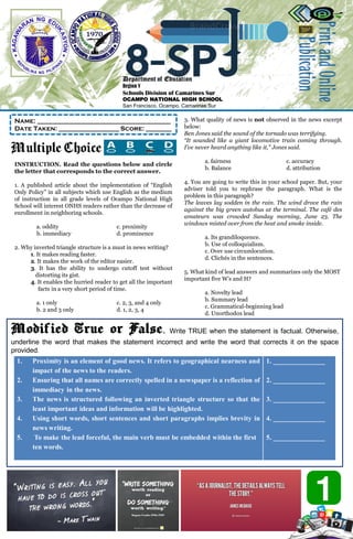 News Writing Quiz | PDF