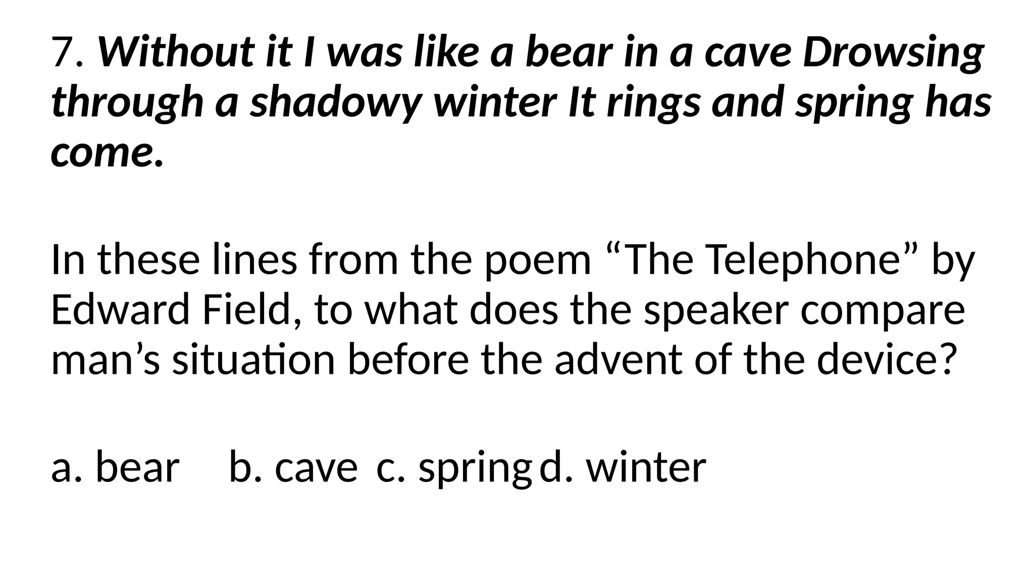 English 9 QUIZ on the poem The Telephone.pptx