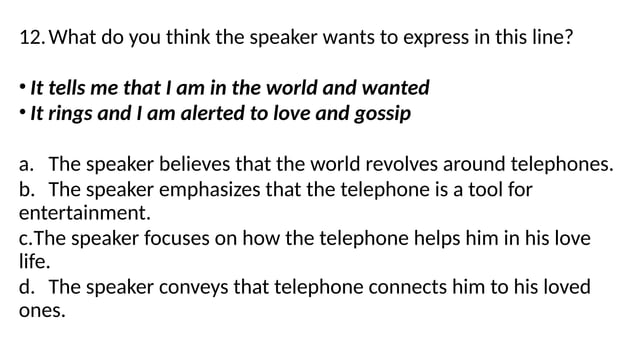 English 9 QUIZ on the poem The Telephone.pptx