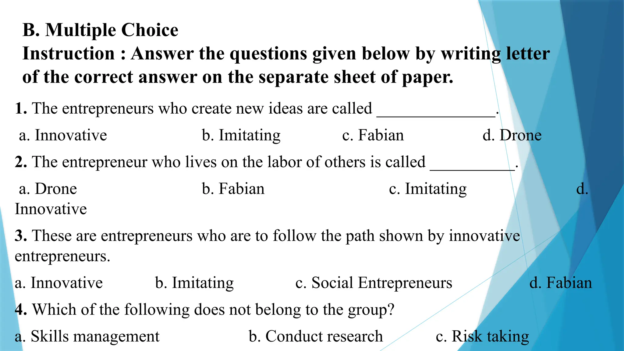 entrepreneurship -Summative Test (week1) | PPTX