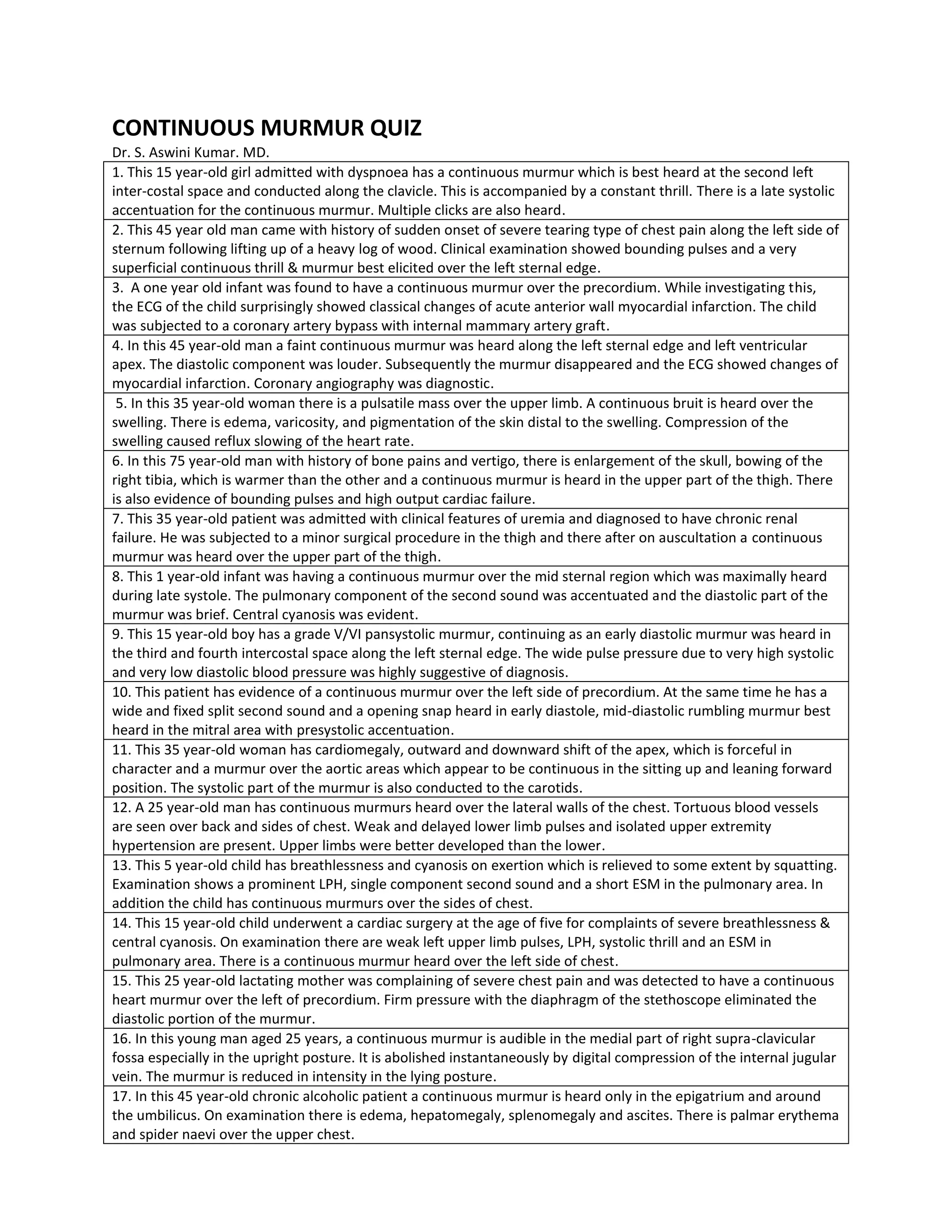Quiz 17 Continuous Murmur | DOCX