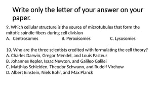 Quiz on Cell Discovery, Cell Theory, Cell Types and Cell Organellespptx ...