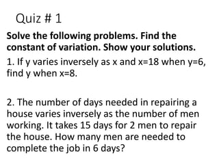 Quiz # 1 Inverse Variation.pptx