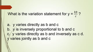 QUIZ ON QUARTER 2 Module 1 VARIATIONS.pptx | Physics | Science