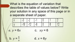 QUIZ ON QUARTER 2 Module 1 VARIATIONS.pptx | Physics | Science