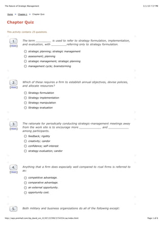 Quiz1 otherQUIZ strategic management concepts &cases 11th edition by Fred R. David Chap | PDF