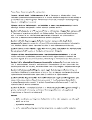quiz in supply chain with questions and answers on intro to supply ...