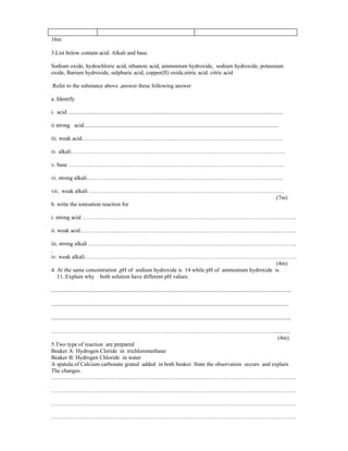 Quiz 2( chemical bond, electrchemistry, acid base) | PDF