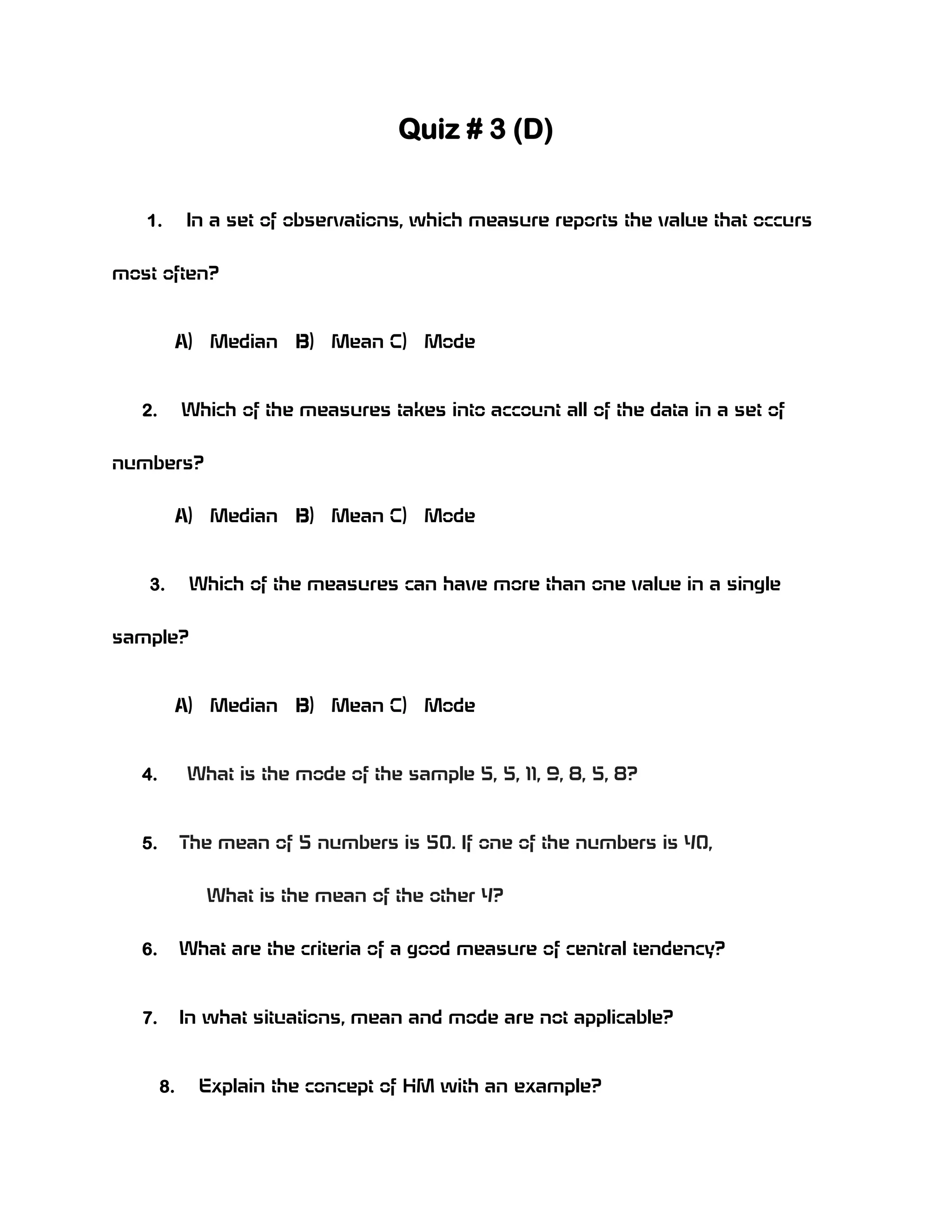 Exam Questions on Basic Statistics | DOCX