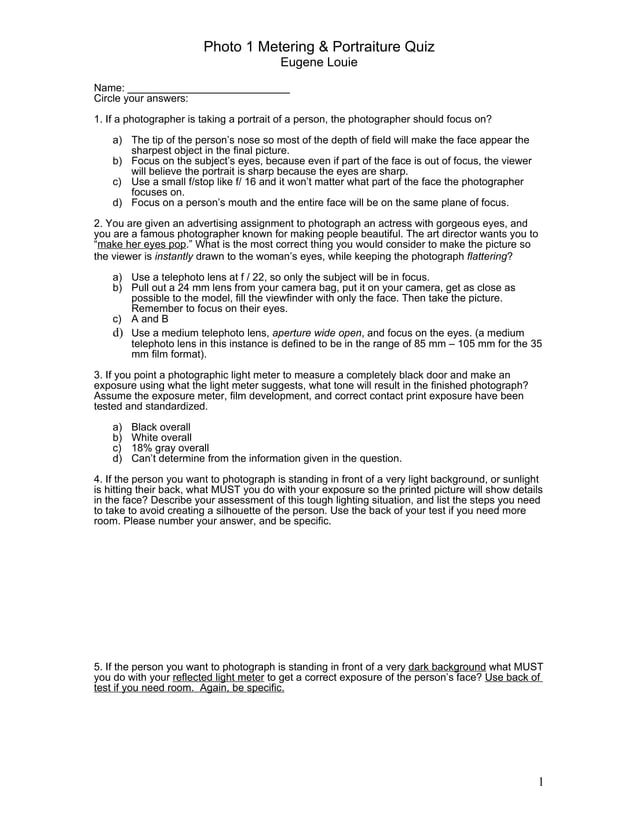 Quiz 3 Photo 1 Portrait | PDF