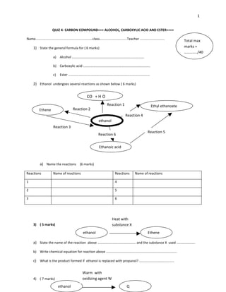 Quiz 4=alcohol, carboxylic acid and ester | PDF