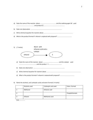 Quiz 4=alcohol, carboxylic acid and ester | DOC
