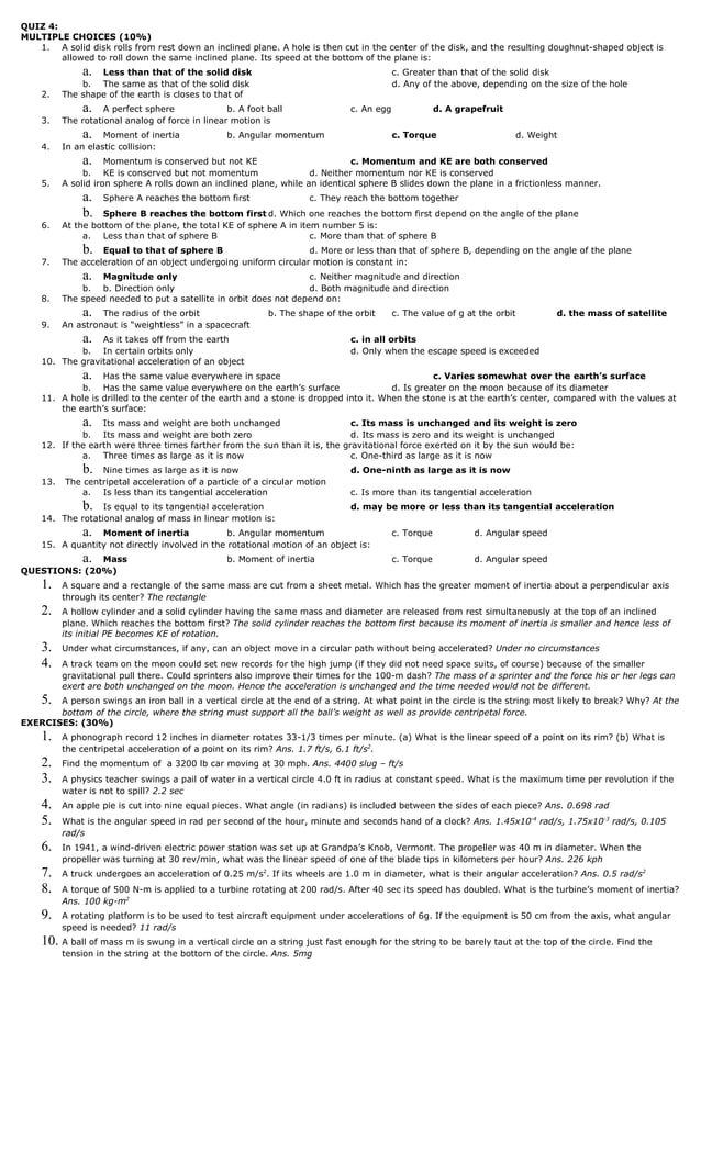 Quiz 4 ece a | DOC | Physics | Science