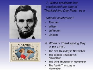 Quiz about thanksgiving | PPT