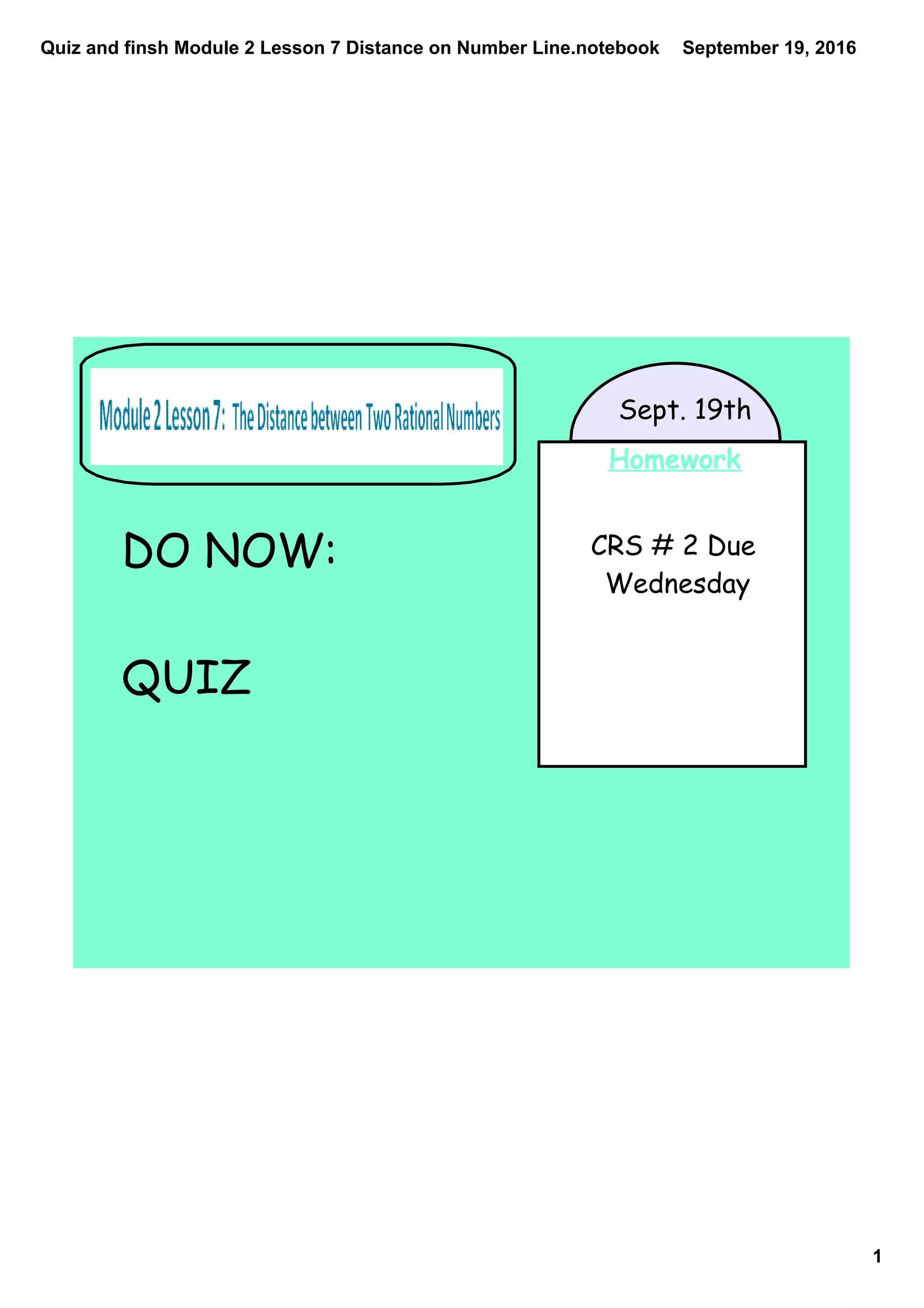 Quiz and finsh module 2 lesson 7 distance on number line | PDF