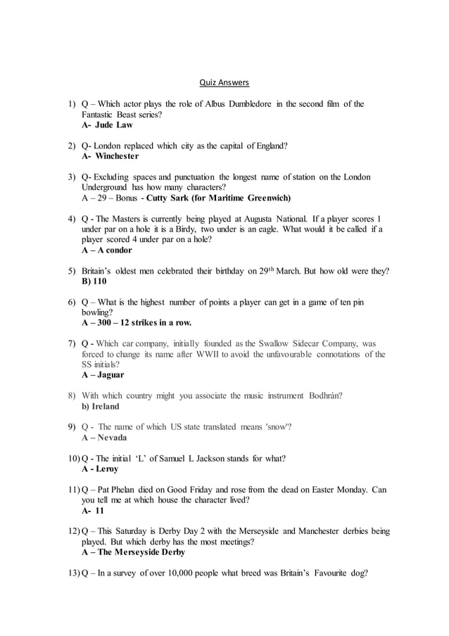 Horner Downey & Co Quiz Answers | PDF