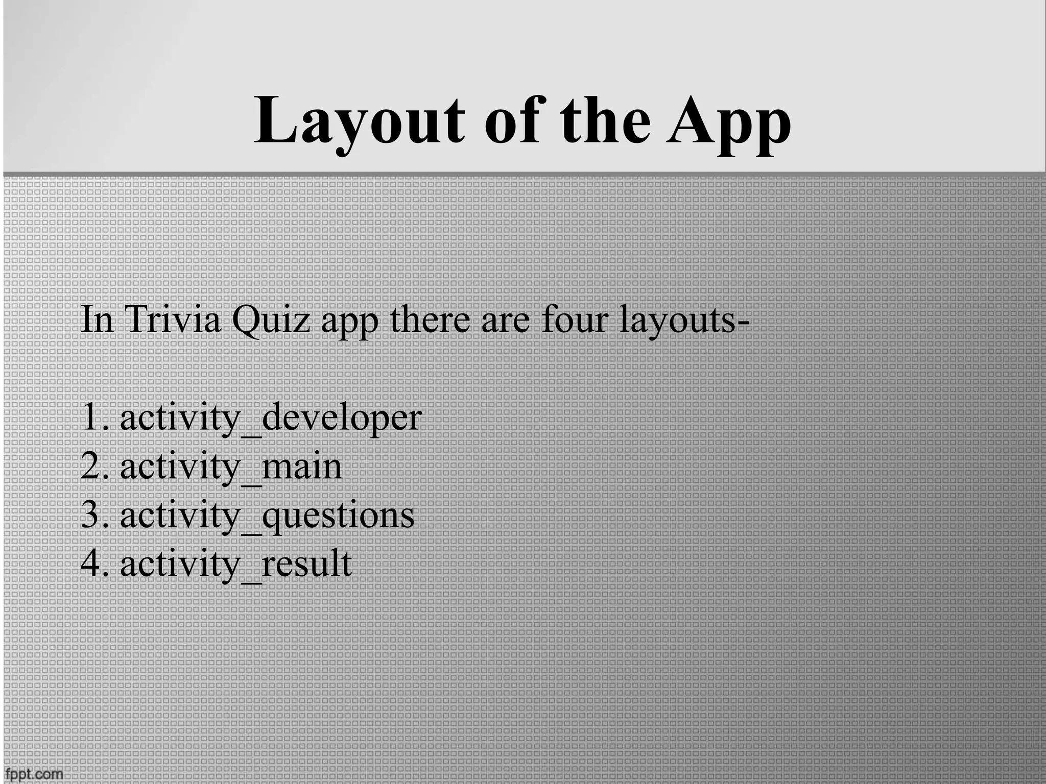 Quiz app android ppt | PPTX | Operating Systems | Computer Software and Applications