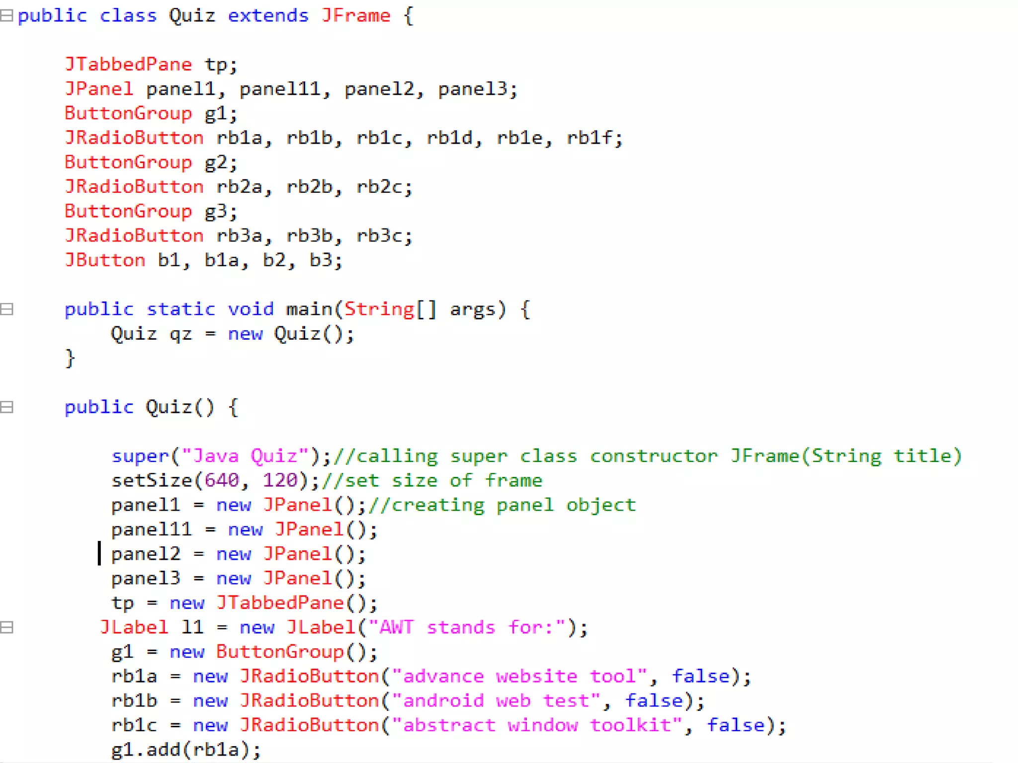 Quiz app(j tabbed pane,jdialog,container,actionevent,jradiobutton,buttongroup,jpanel) | PPT