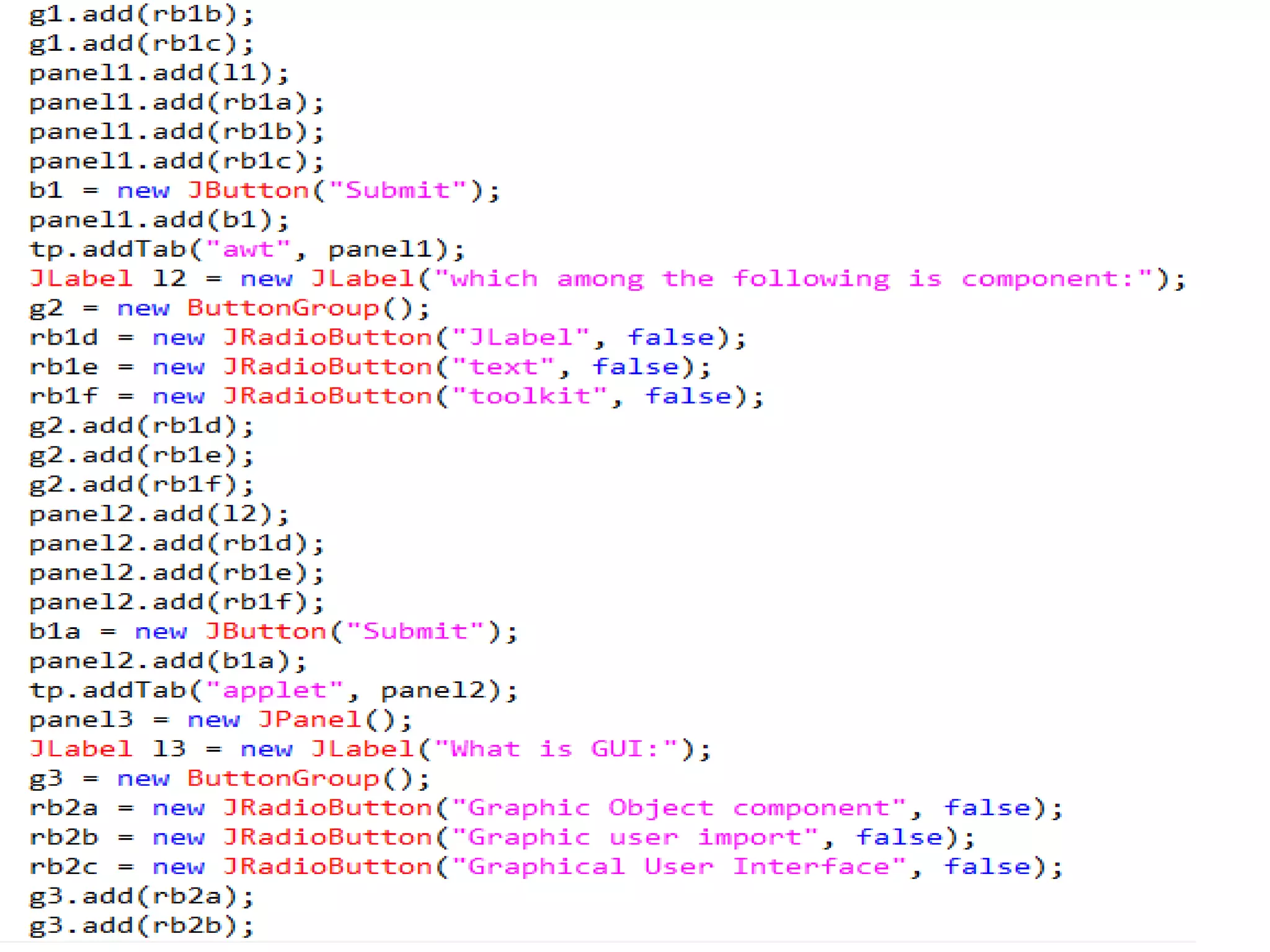 Quiz app(j tabbed pane,jdialog,container,actionevent,jradiobutton ...