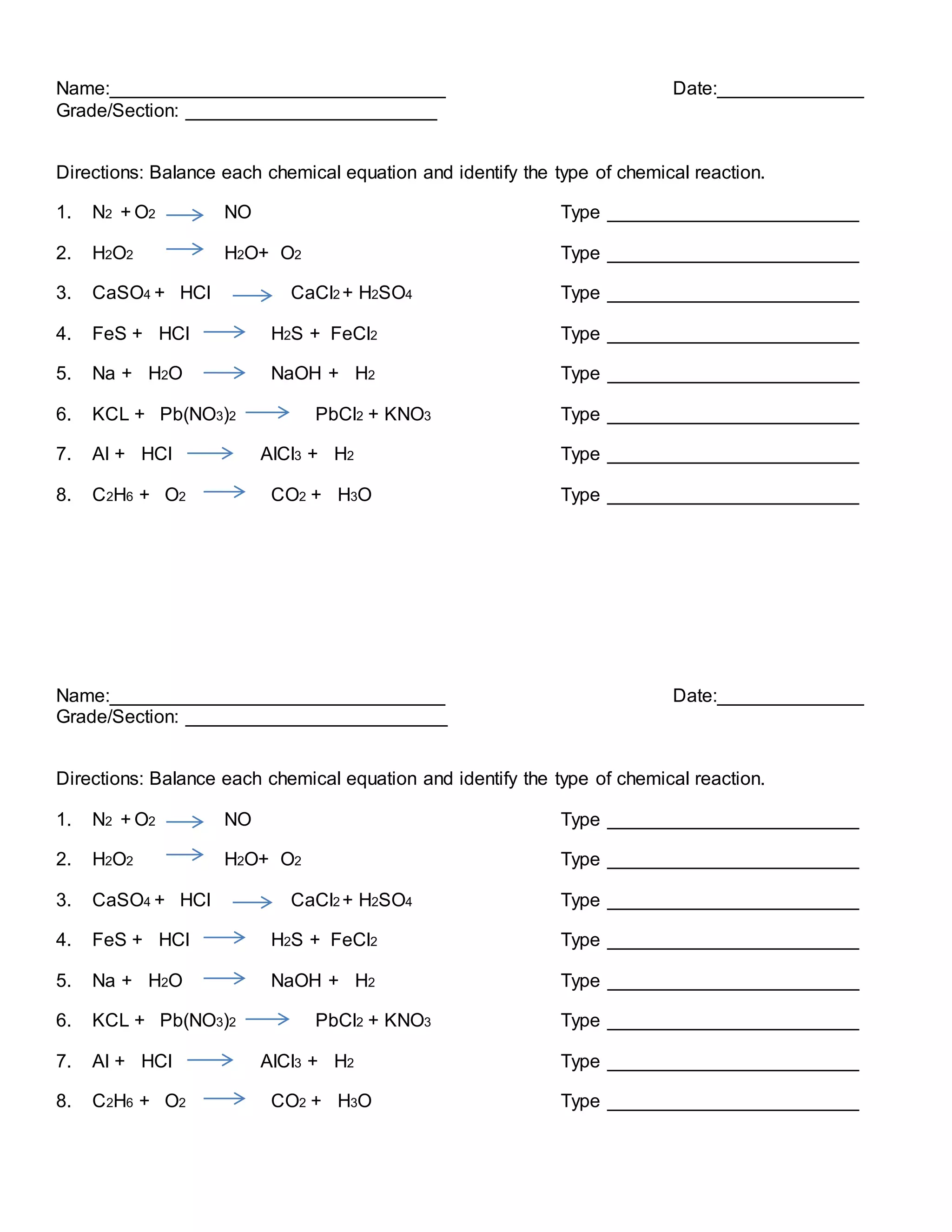 Quiz assessment balancing equation | DOCX