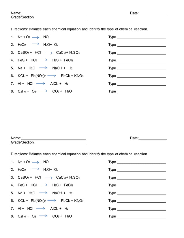 Quiz assessment balancing equation | PDF
