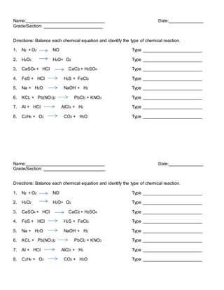 Quiz assessment balancing equation | DOCX