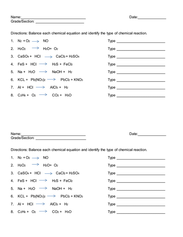 Quiz assessment balancing equation | PDF