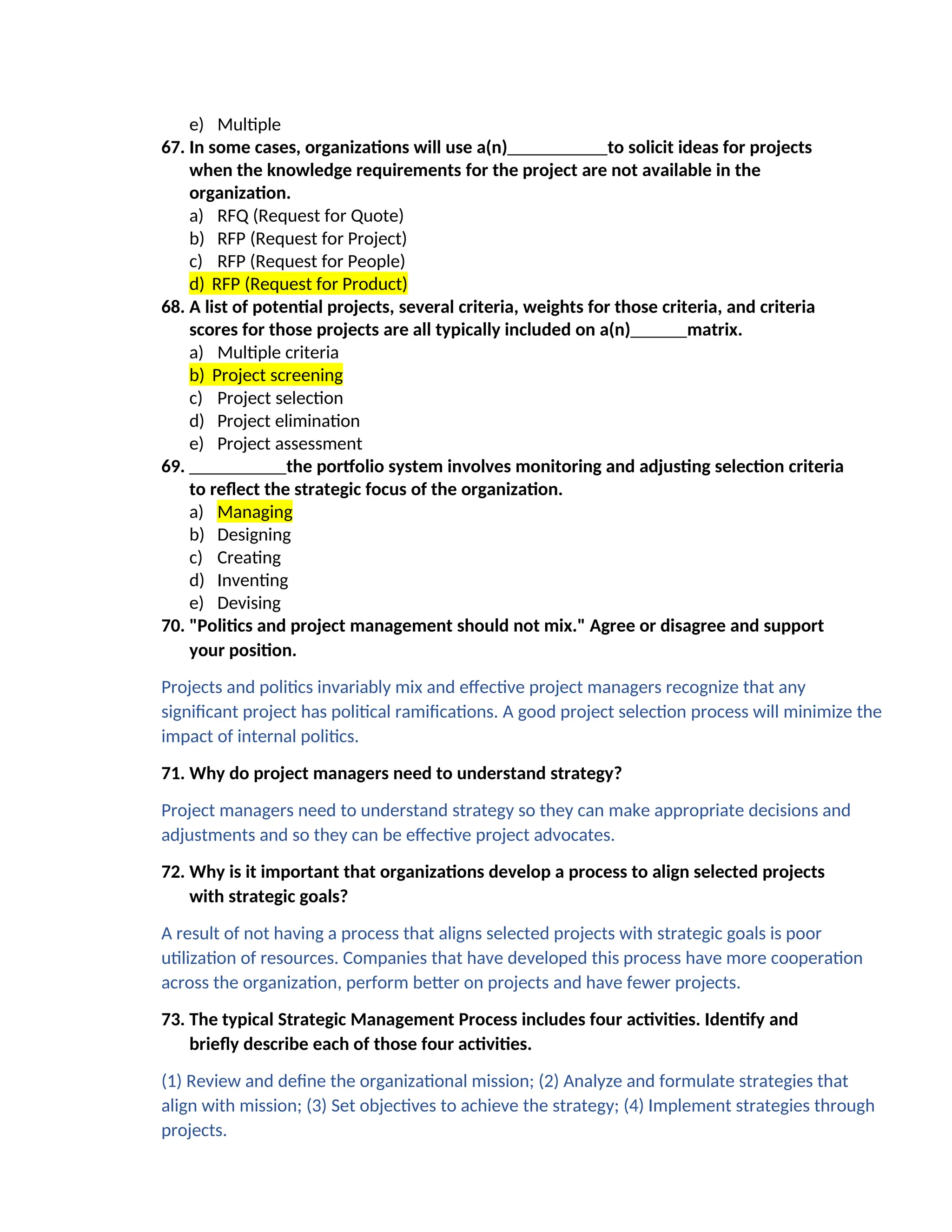 Project Management-Quizzes -Chapter wise wise | DOCX