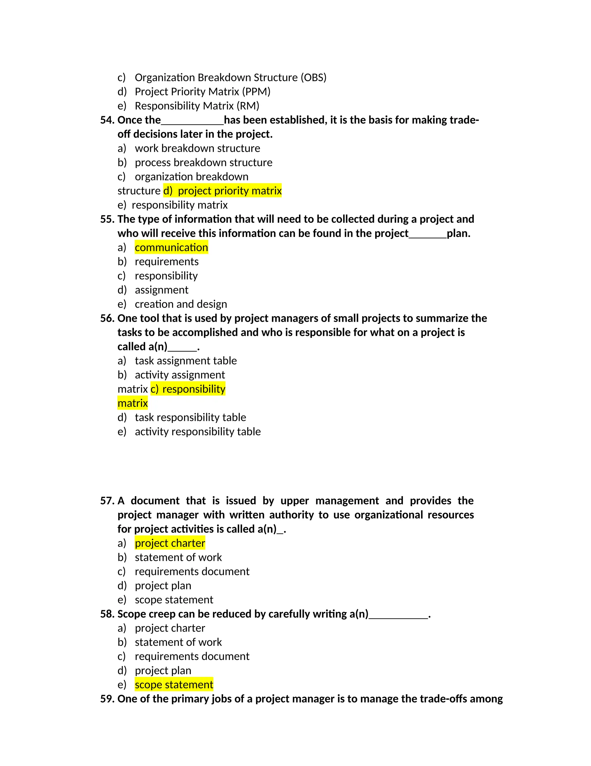 Project Management-Quizzes -Chapter wise wise | DOCX