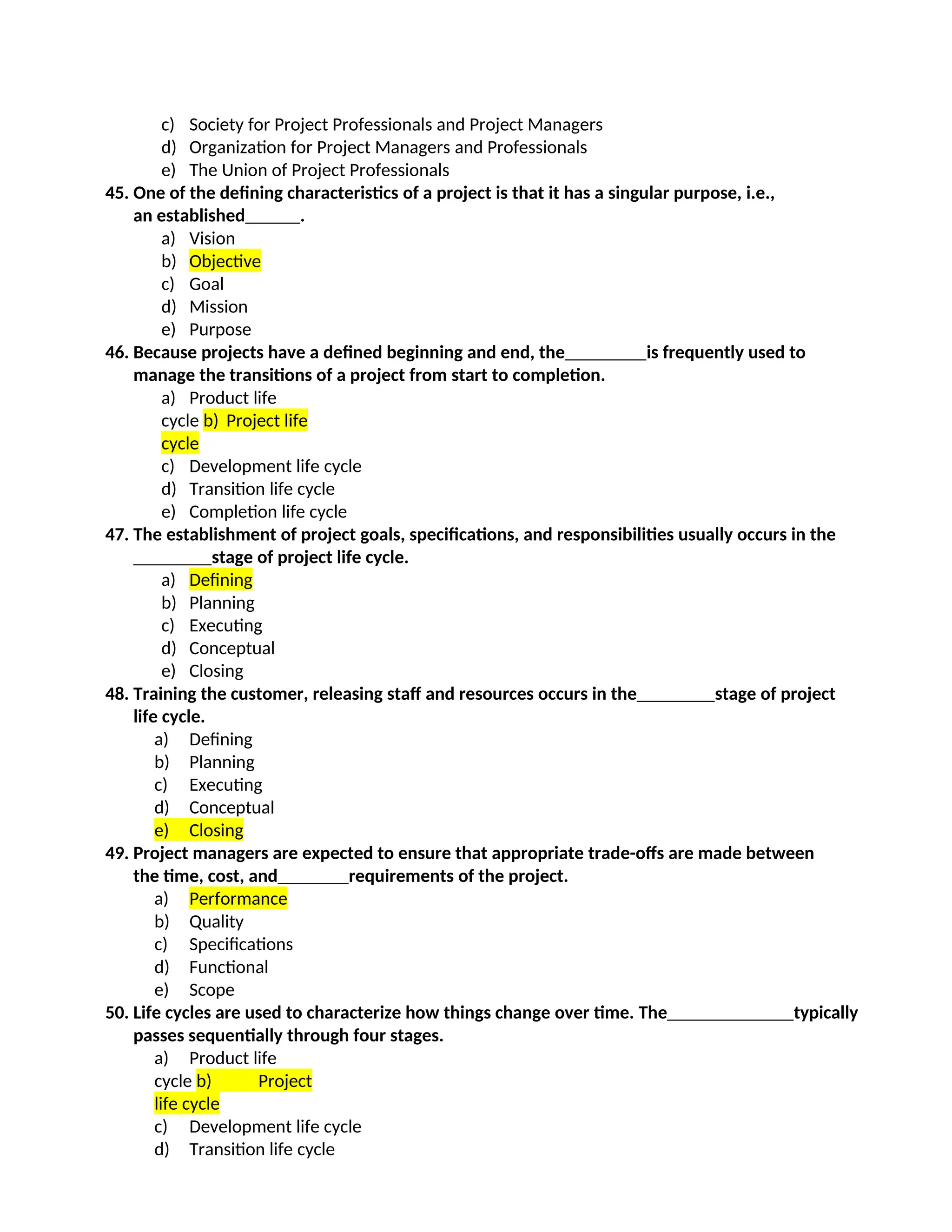 Project Management-Quizzes -Chapter wise wise | DOCX
