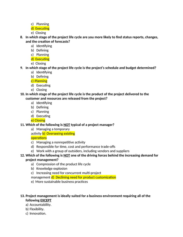 Project Management-Quizzes -Chapter wise wise | DOCX
