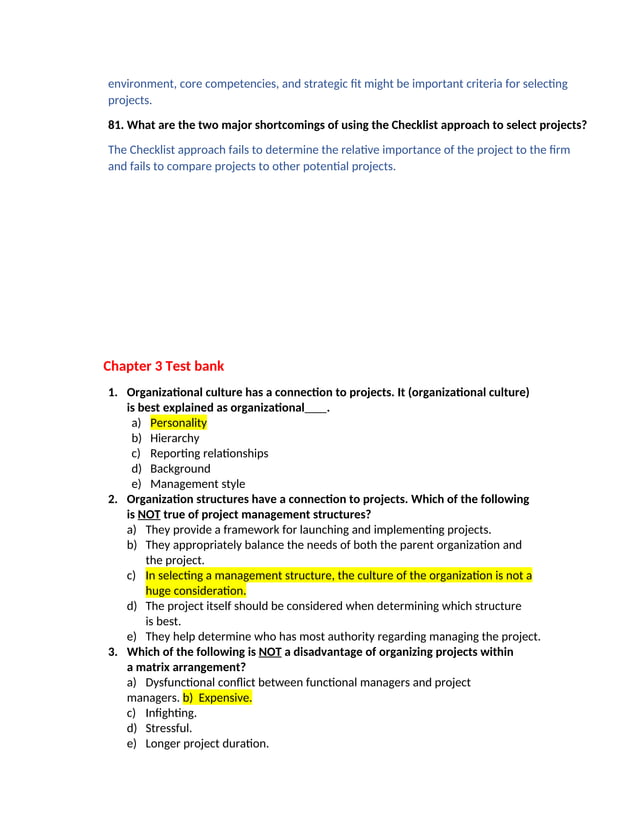 Project Management-Quizzes -Chapter wise wise | DOCX
