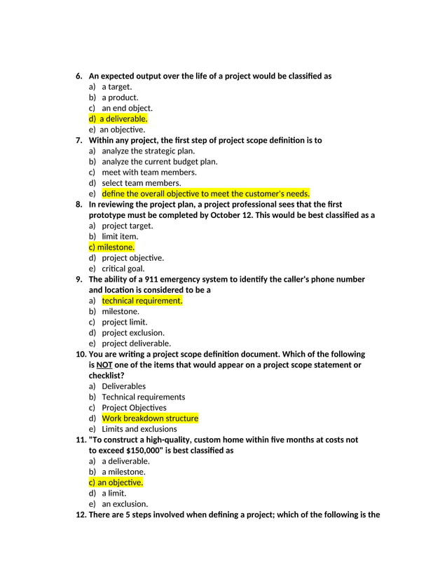 Project Management-Quizzes -Chapter wise wise | DOCX